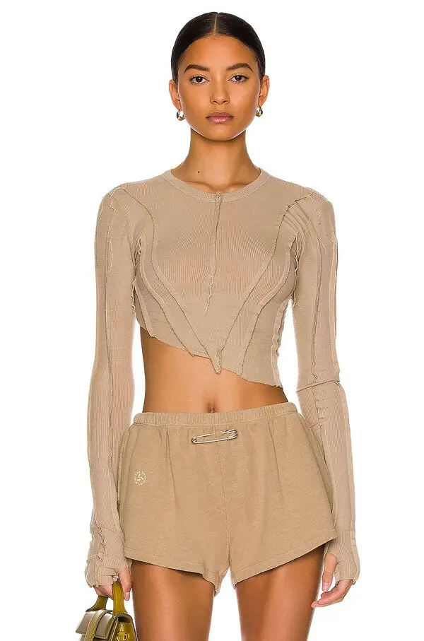 SAMI MIRO VINTAGE Asymmetric Long Sleeve Tee - Taupe