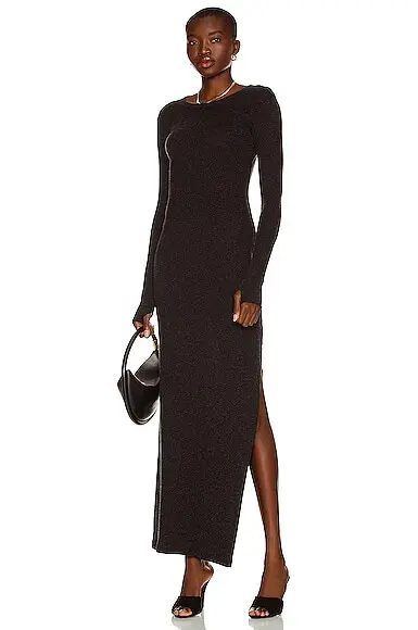 Enza Costa Cashmere Long Sleeve Crew Slit Maxi Dress In Grey In Charcoal -  52% Off | Editorialist