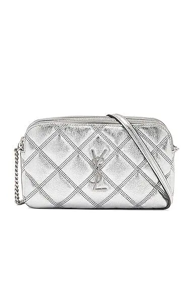 Saint Laurent Mini Becky Bag In Metallic Silver - Argento | Editorialist