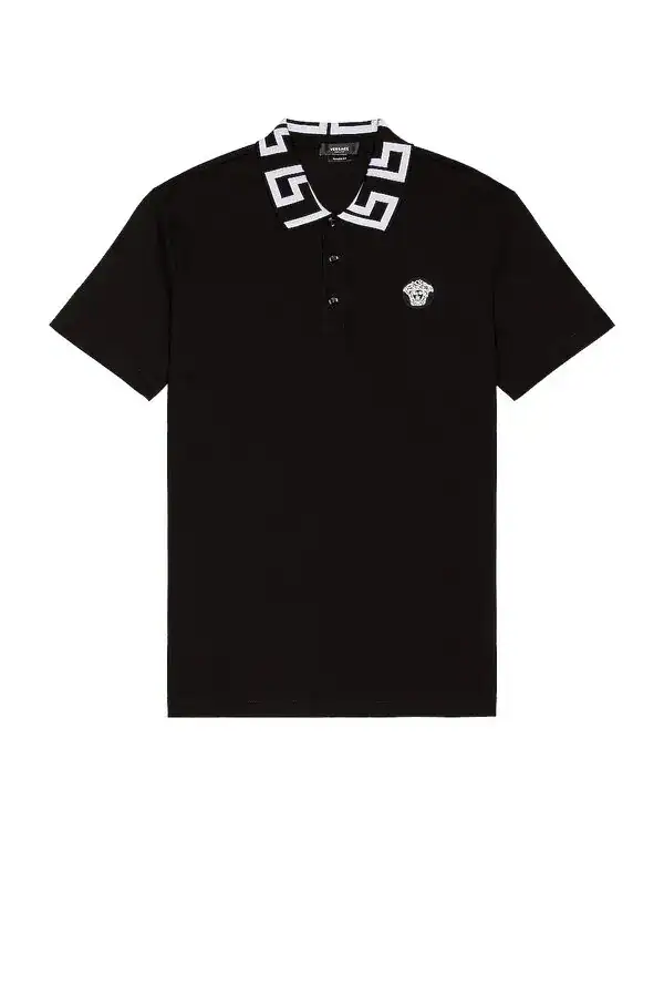 Versace Black Greca Collar Polo Black White 30% Off