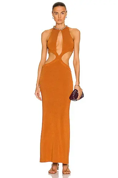 burnt orange cutout dress Burnt Orange Jersey Cut Out Maxi Dress