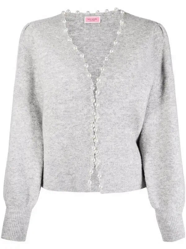 Kate Spade New York Pear-Embeished Ong-Seeve Cardigan Grey
