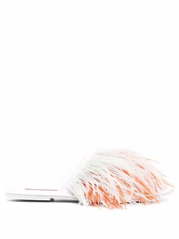 La DoubleJ Feather Embellished Slippers - White