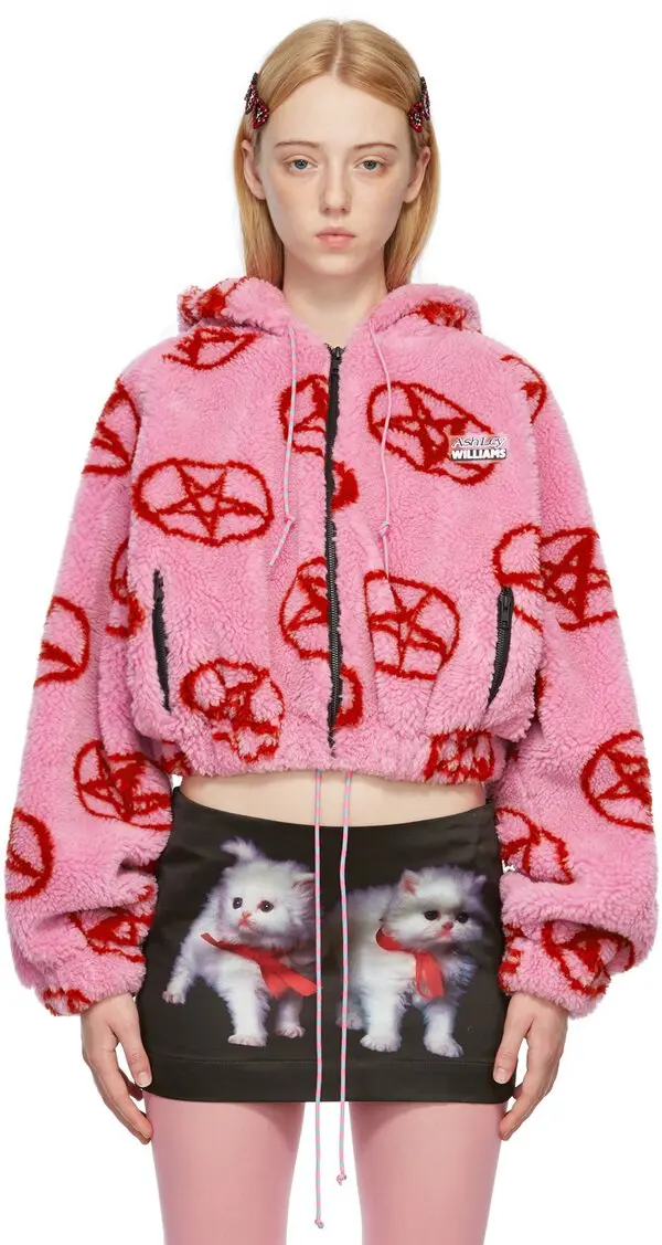 Ashley Williams Exclusive Pink Faux-Fur Pentagram Hoodie In Pnk 
