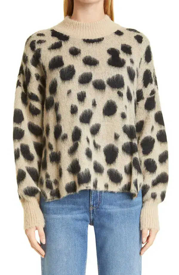 Hugo Boss Fellyna Animal Print Mock Neck Sweater In Maple Fantasy