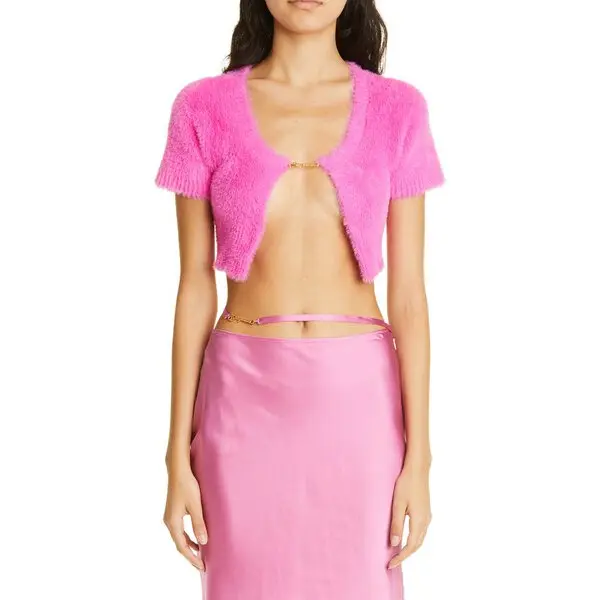 Jacquemus La Maille Neve Fluffy Crop Cardigan - Pink