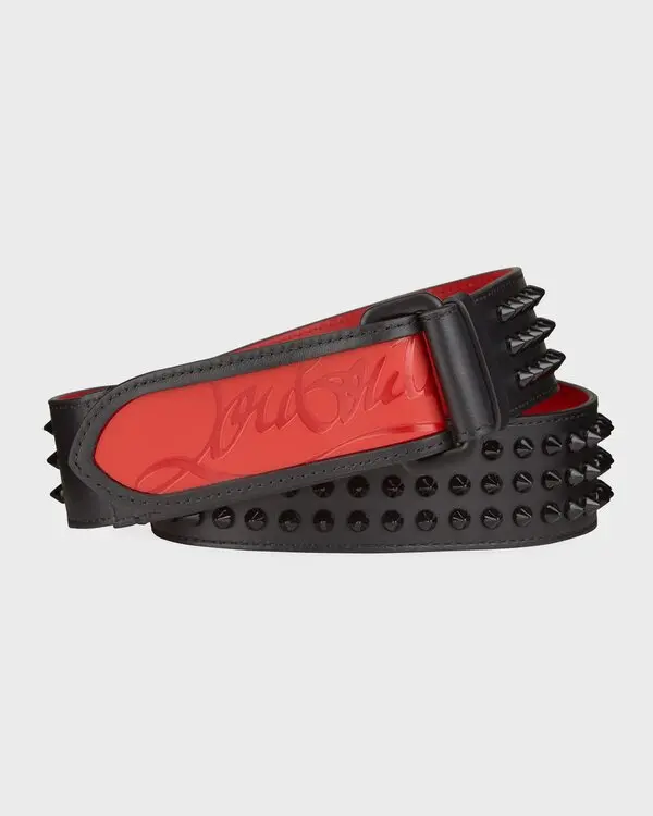 CHRISTIAN LOUBOUTIN Loubi Spiked Leather Belt - Red/black