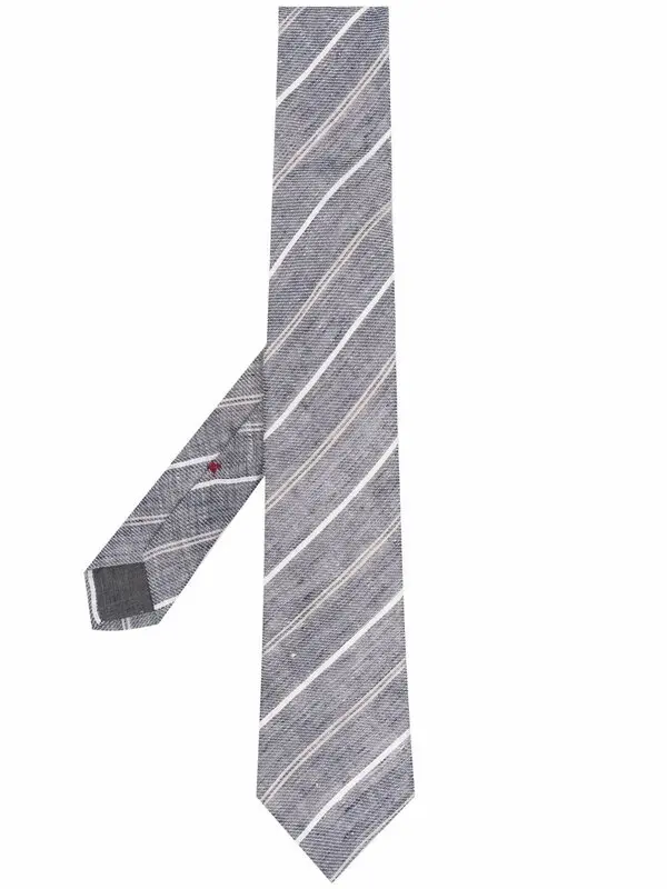 Brunello Cucinelli Striped Linen Neck Tie - Blue