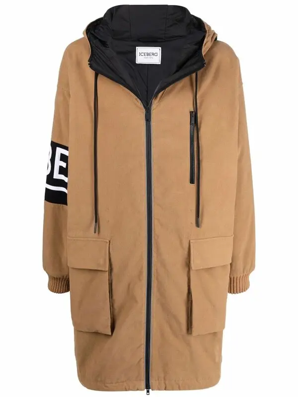 Iceberg Logo Print Parka - Neutrals