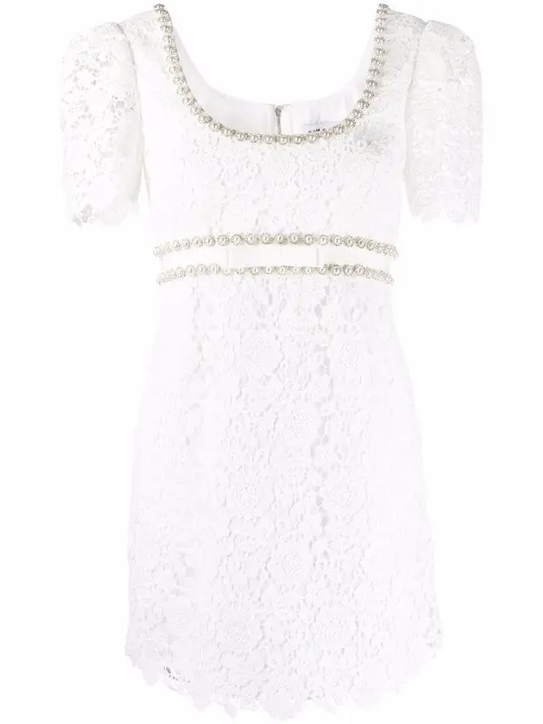 Self-Portrait Pearl-Embellished Guipure Lace Mini Dress In White - 72% Off  | Editorialist