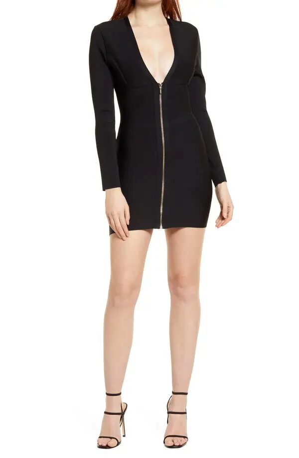 Bebe Corset Long Sleeve Bandage Dress - Black | Editorialist