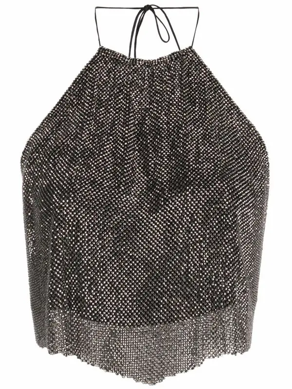 MANURI Metallic Halterneck Blouse - Grey
