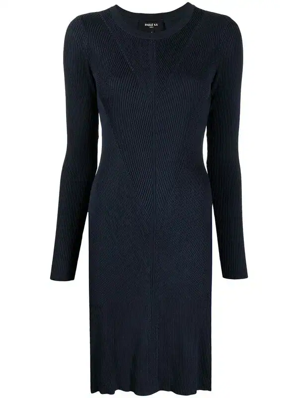paule ka knit dress Long-Sleeved Ribbed-Knit In Blue - 85% Off Jumper dress