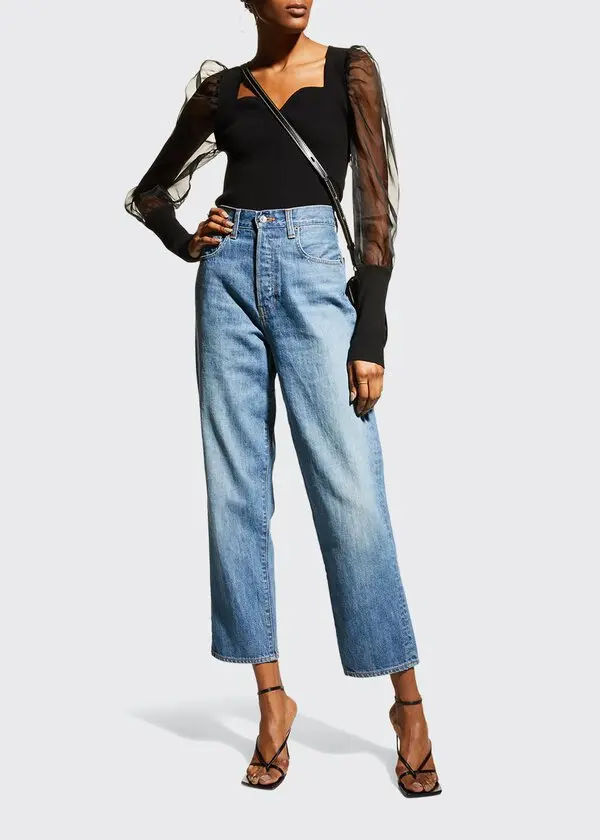 Veronica Beard Blake Classic High-Rise Straight Jeans In Keystone - 70% ...
