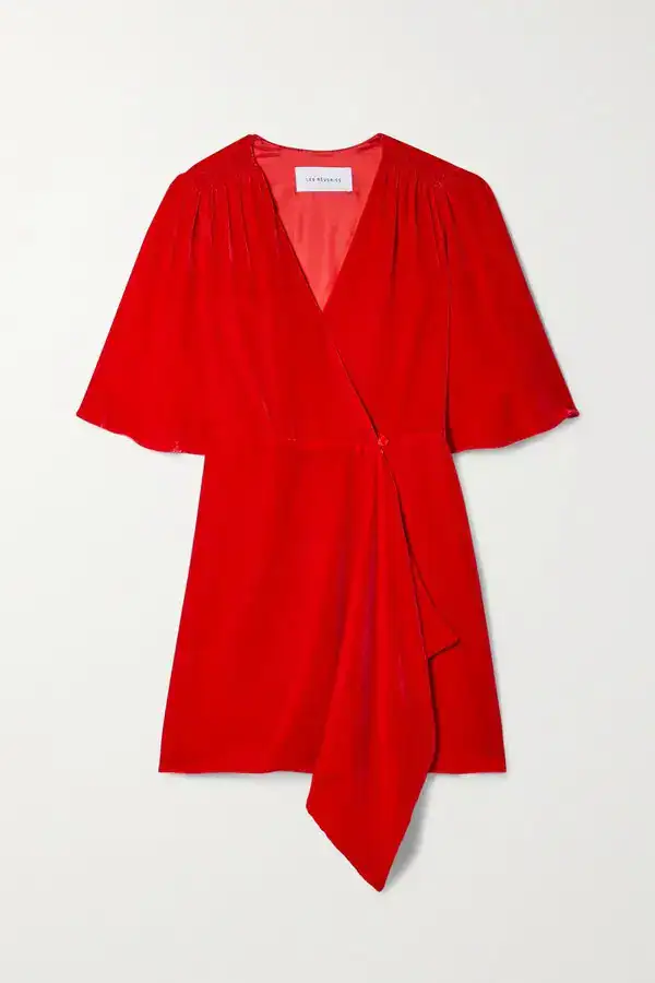 Les Reveries Draped Velvet Mini Wrap Dress In Red - 60% Off | Editorialist