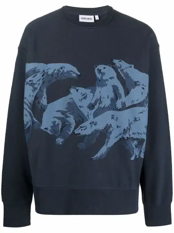 Kenzo Polar Bear-Print Organic Cotton Weathirt In Blue - 50% Off