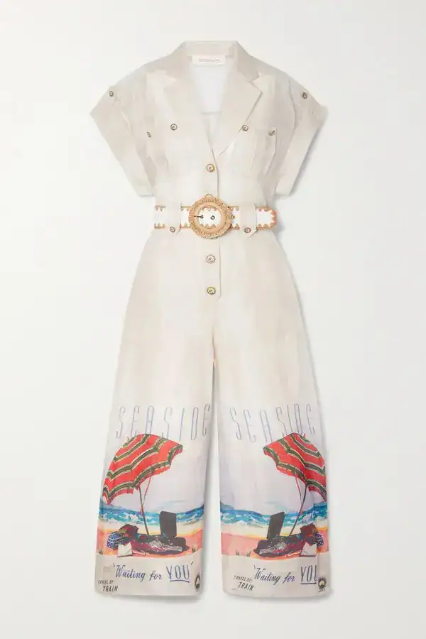 Zimmermann Postcard Belted Printed Linen And Silk-Blend Jumpsuit