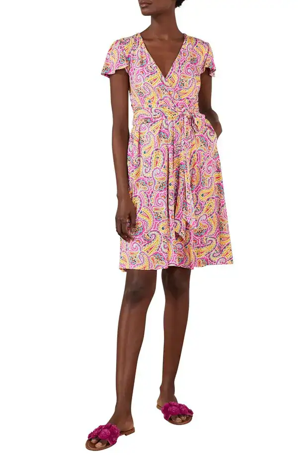 Boden Evangeline Paisley Jersey Wrap Dress, Size In Party Pink In Party  Pink, Summer Paisley - 58% Off | Editorialist