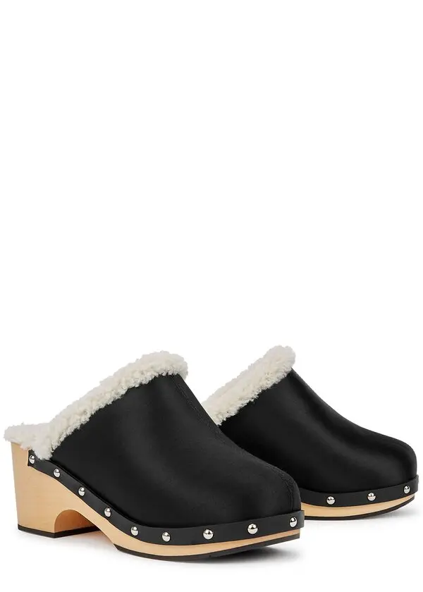 Sleeper Matilda Shearling-Lined Satin Clogs In Black - 62% Off ...