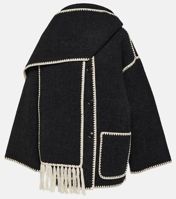 TOTÊME Embroidered Wool-blend Scarf Jacket - Grey