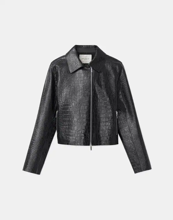 Lafayette 148 New York Bex Moto Jacket In Italian Croc-Embossed