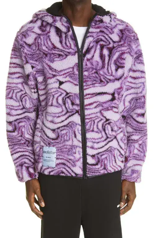 Buy Alexander McQueen Marble Print High Pile Fleece Hooded Jacket ...