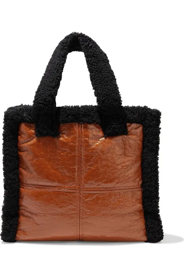 Stand Studio Coated Two-Tone Faux Shearling Tote In Tan - 40% Off ...