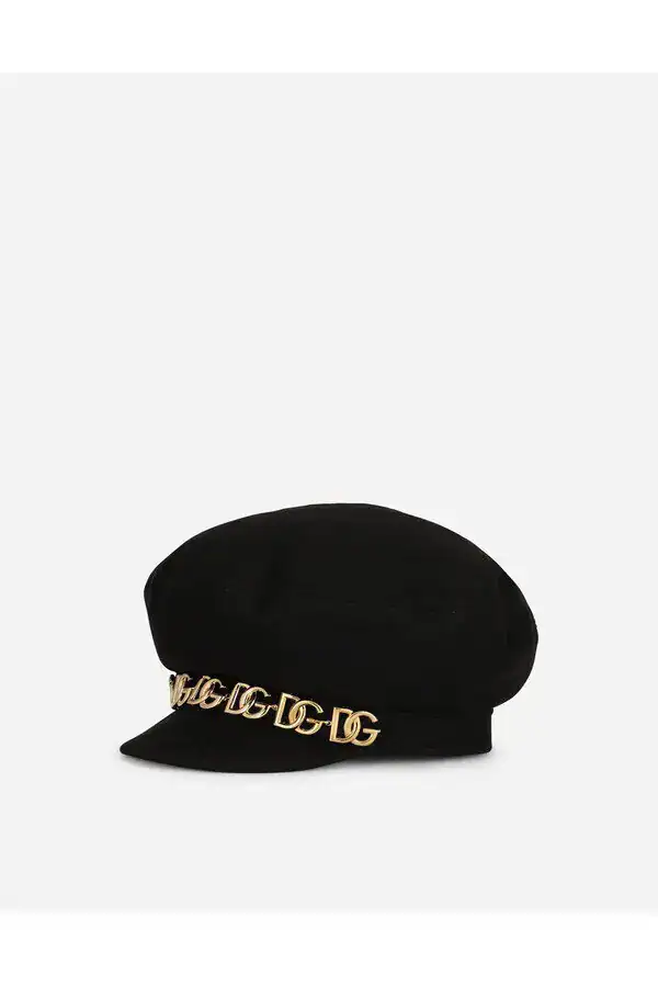 Dolce & Gabbana Wool Baize Baker Boy Hat With Dg Logo Chain  display picture 1