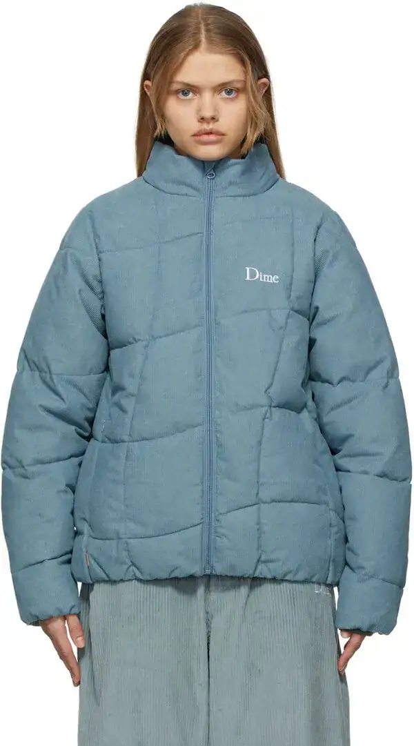 Dime Blue Corduroy Wave Puffer Jacket - Light Blue | Editorialist