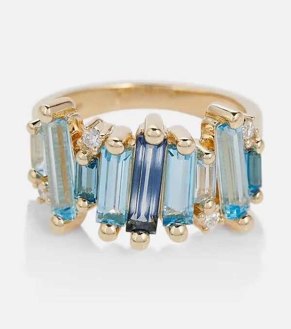 SUZANNE KALAN 14kt Gold Ring With Topaz And White Diamonds - Blue