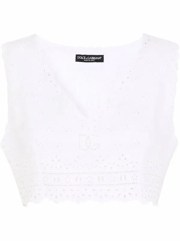 Dolce & Gabbana Embroidered Linen Crop Top