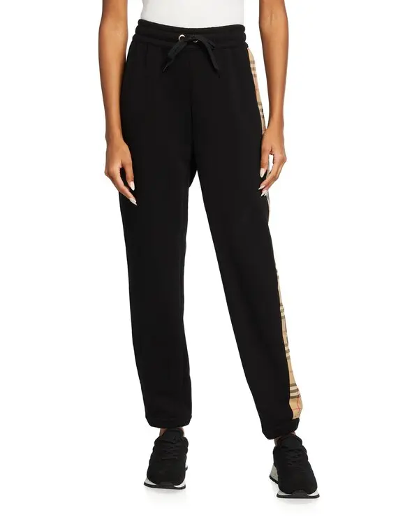 Burberry Raine Vintage-Check And Logo Panel Jogger Pants Black