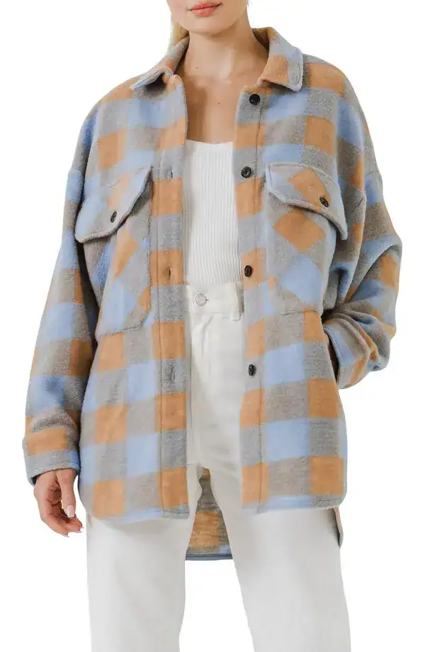 English Factory Checkered Oversized Blazer Plaid Boucle Jacket