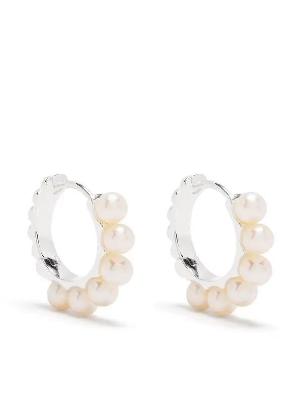 DOWER AND HALL Silver Timeless Pearl Huggie Earrings