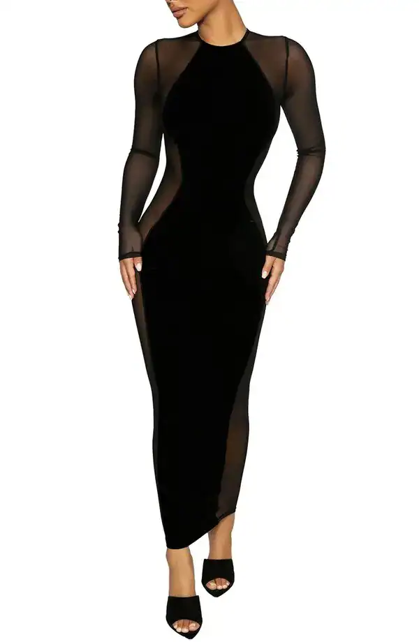 knee length dresses for ladies Modal Overlay Ruched Maxi Dress – Naked Wardrobe