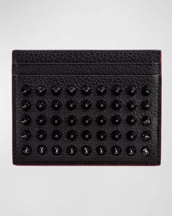 CHRISTIAN LOUBOUTIN Kios Spiked Leather Card Case - Black