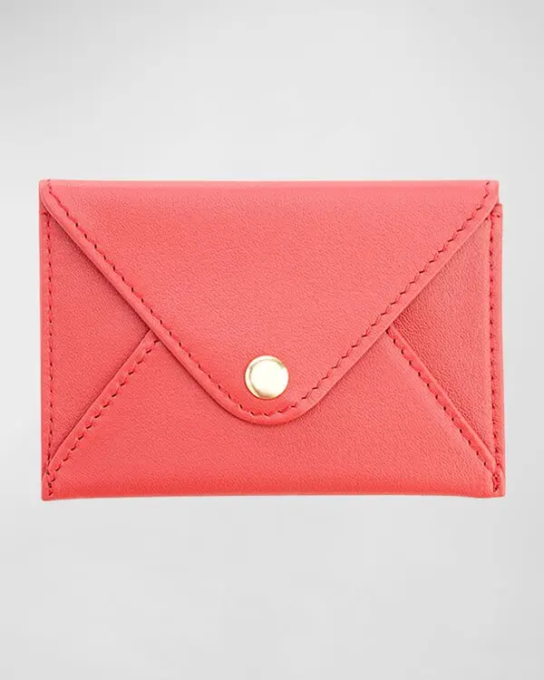 ROYCE NEW YORK Monogrammed Leather Envelope Style Card Holder - Red