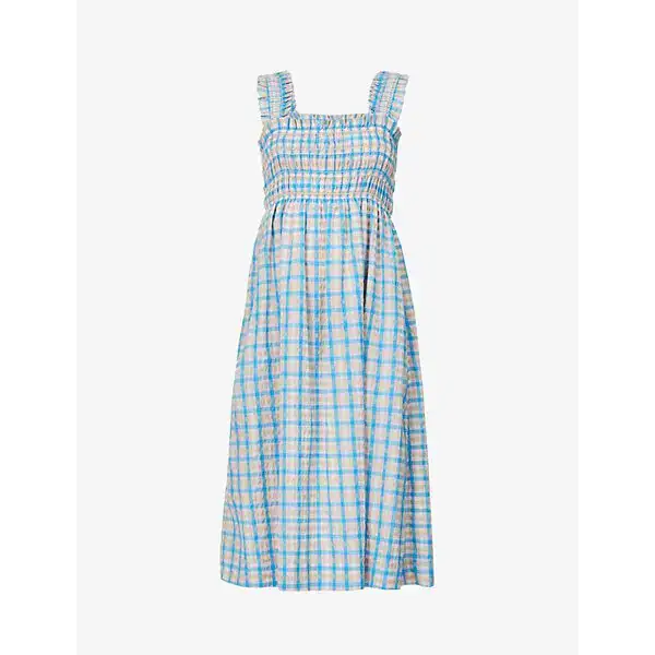 Ganni Pink Nectar Checked Organic Cotton And Recycled Polyester-Blend Midi  Dress - One-Color | Editorialist
