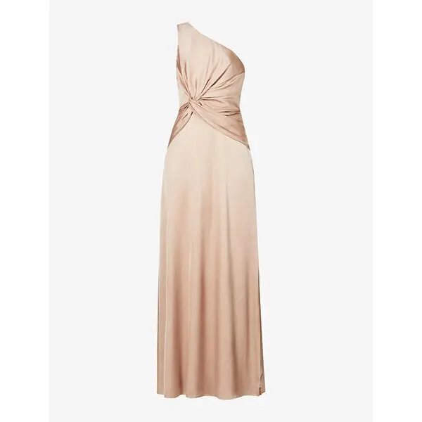 Chi Chi London Champagne One-Shoulder Satin Maxi Dress - One-Color |  Editorialist