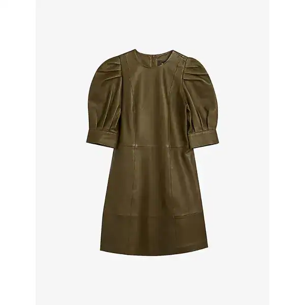 Ted Baker London Khaki Luata Puff-Sleeves Leather Mini Dress In One-Color -  29% Off | Editorialist