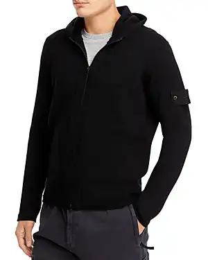 Stone Island Ghost Wool Hooded Full Zip Cardigan In Black - 25