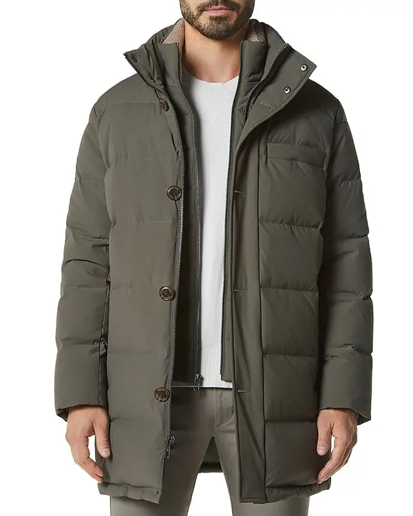Andrew Marc Shelton Regular Fit Quilted Down Parka With Shearling Trim - Slate