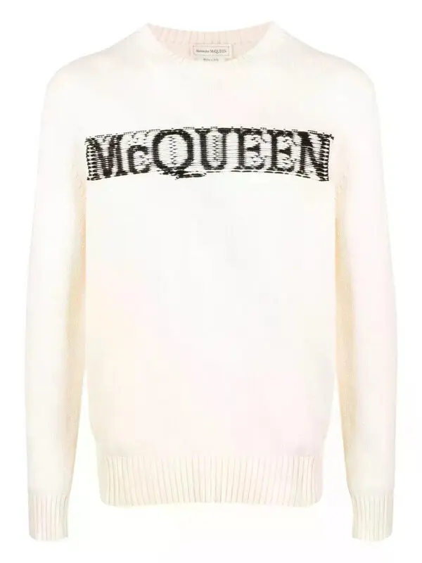 Alexander McQueen Intarsia-knit Logo Sweater - White