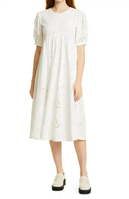 knee length dresses for ladies Petal and Pup Women's Annette Puff Sleeve Shirred Midi Dress main image 1