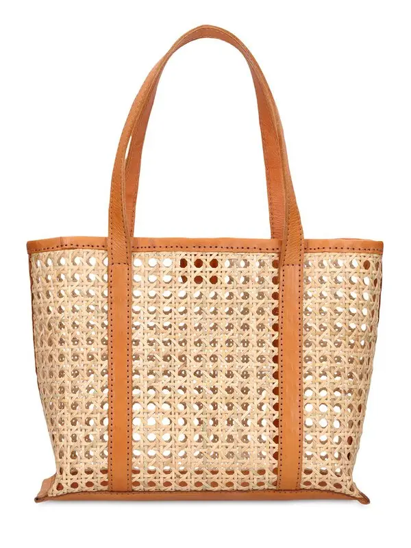 Bembien Mini Margot Rattan Leather Tote Bag In Natural,Caramel