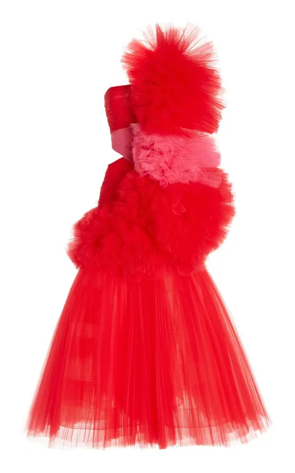 carolina herrera red tulle dress Carolina Herrera Crystal-Embroidered Strapless Gown
