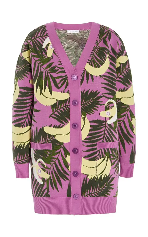 Oscar De La Renta Banana-intarsia Knitted Cardigan