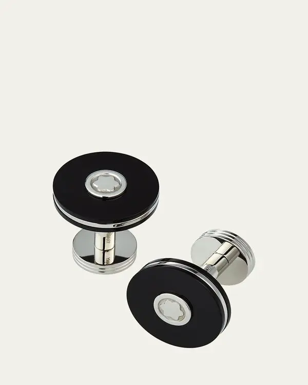 Mont Blanc Round Resin Stainless Steel Cuff Links - Black &amp; Silver