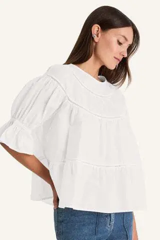 Merlette Sol Crochet-trimmed Top - White