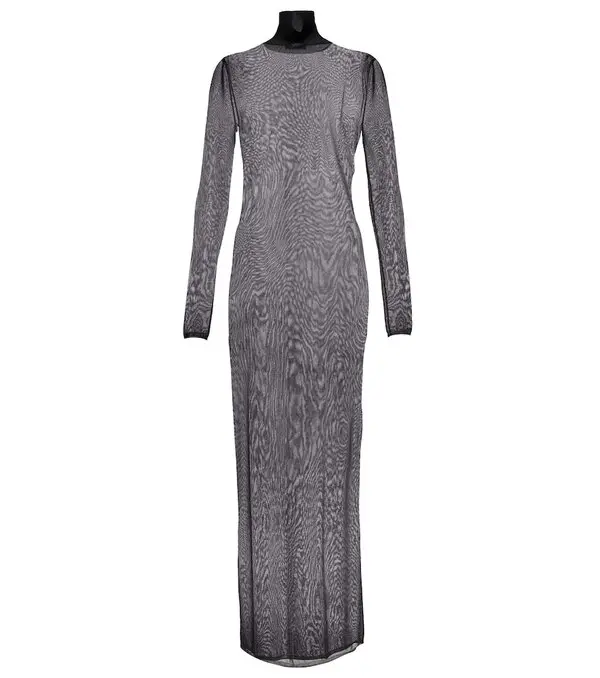 AlaA Sheer Turtleneck Maxi Dress - Black | Editorialist